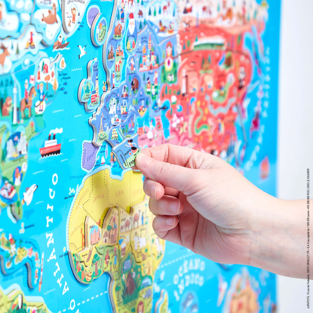 Magnetic World Map Puzzle Spanish Version 92 pieces (wood) : Magnetic ...