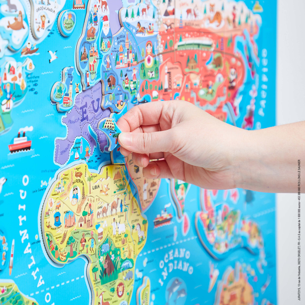 Magnetic World Map Puzzle Italian Version 92 pieces (wood) : Magnetic ...