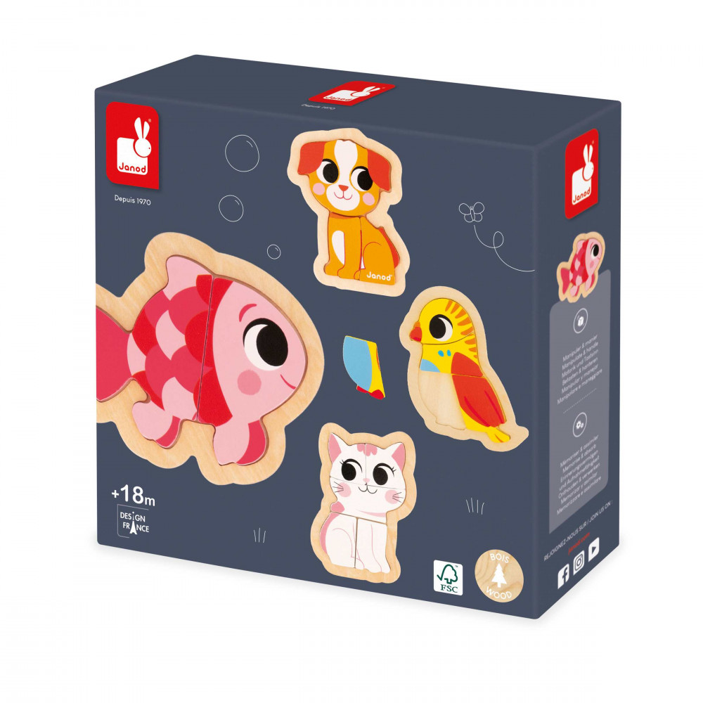 4 Progressive Puzzles - Pet : Toddler wooden puzzles Janod - J07115