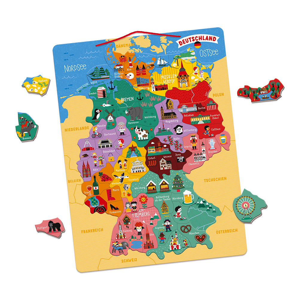 Magnetic German Map 79 pcs (wood) : Magnetic Puzzles Janod - J05477