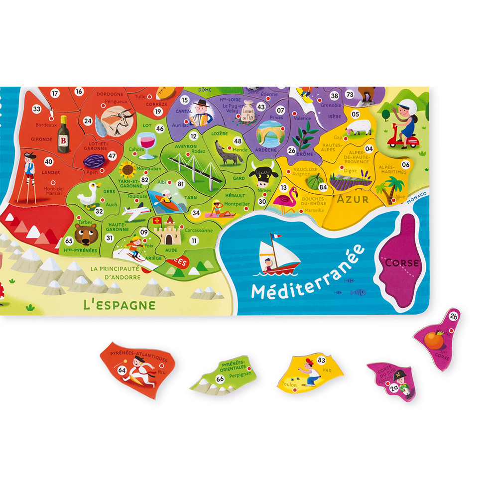 Magnetic France Map 93 pieces - French (wood) - In French Only ...