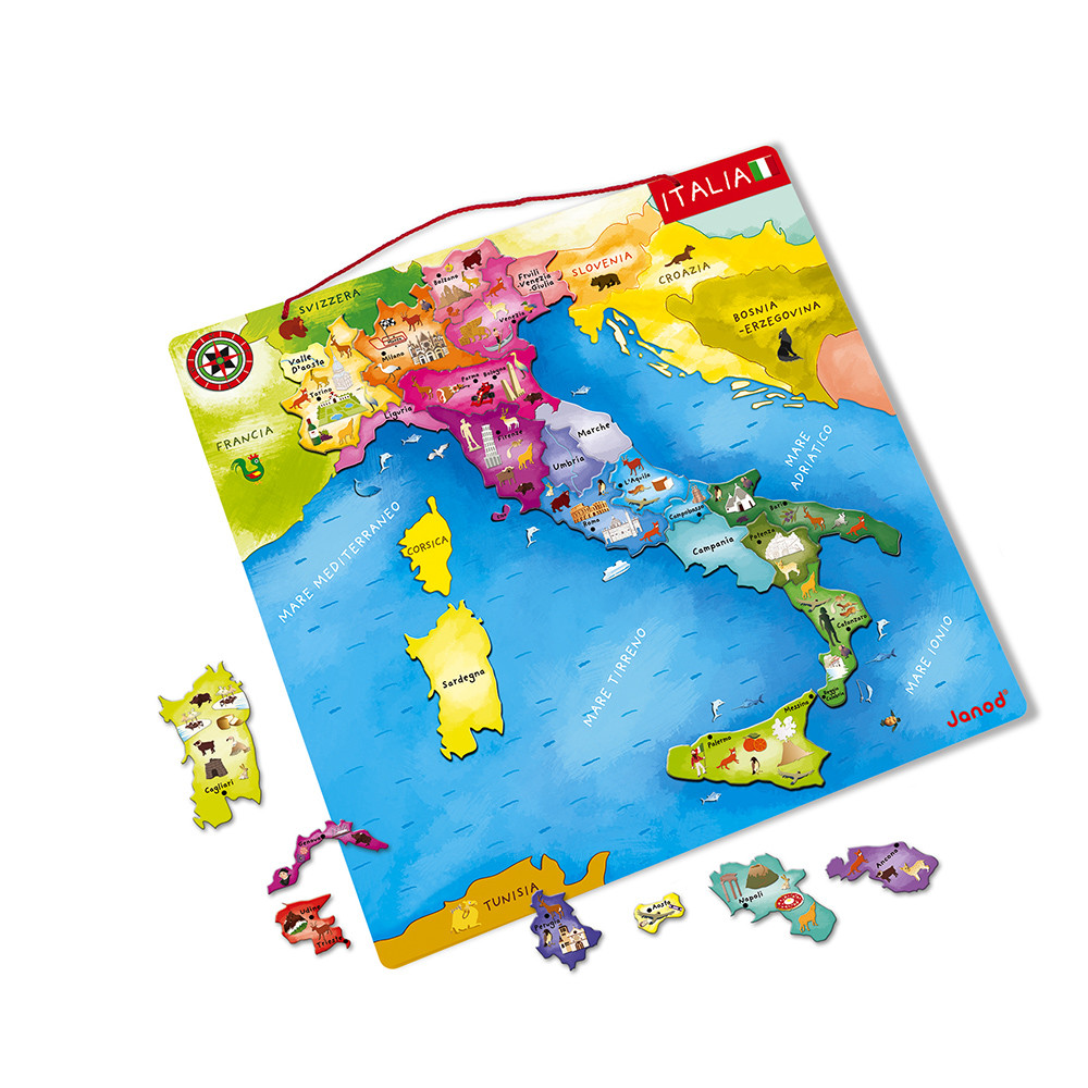 Magnetic Italia Map 20 pieces (wood) : Magnetic Puzzles Janod - J05488