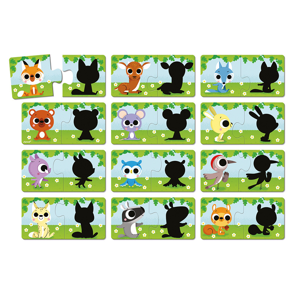 Puzzles Animals and Their Shadow : 20 to 49 piece puzzles Janod - J02701