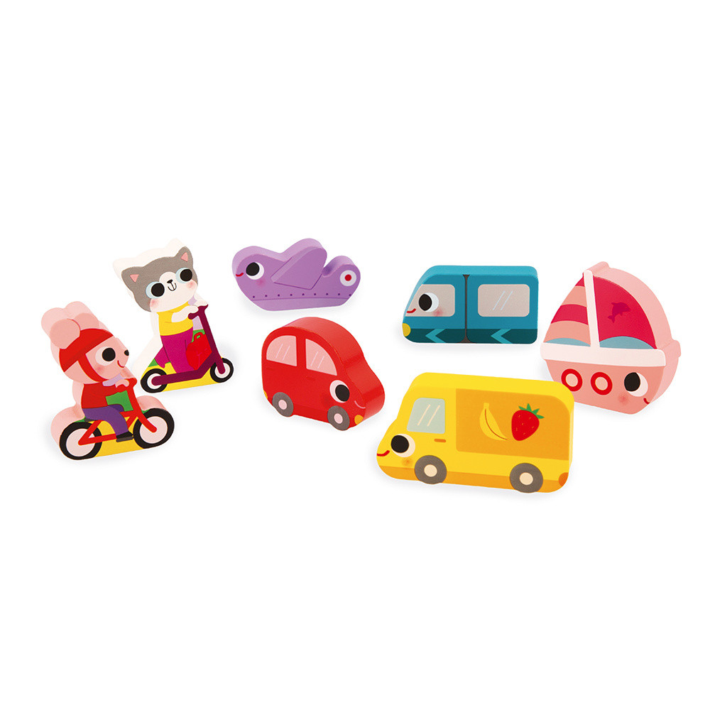 Chunky Puzzle Vehicles 7 pieces : Toddler wooden puzzles Janod - J07124