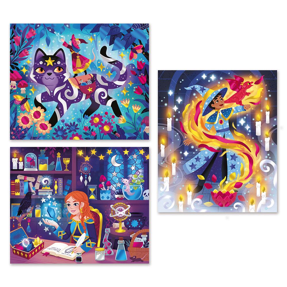 Magic School - 3 Gilding Paintings : Glitter, Golden foil-stamping ...