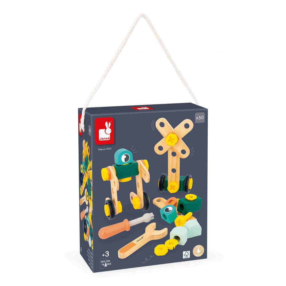 Brico'Kids barrel 50 pieces (wood) : Workbenches & tool kits Janod - J06453