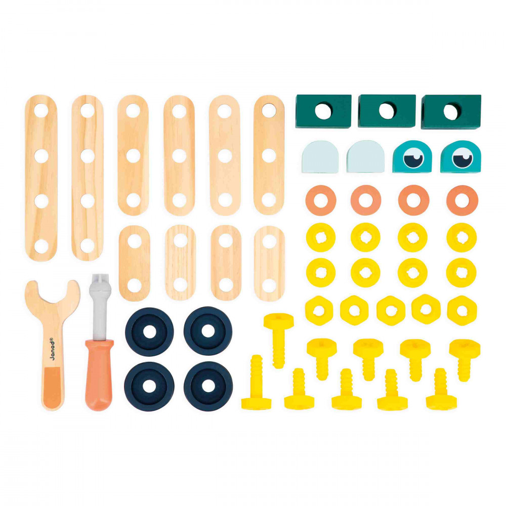 Brico'Kids barrel 50 pieces (wood) : Workbenches & tool kits Janod - J06453