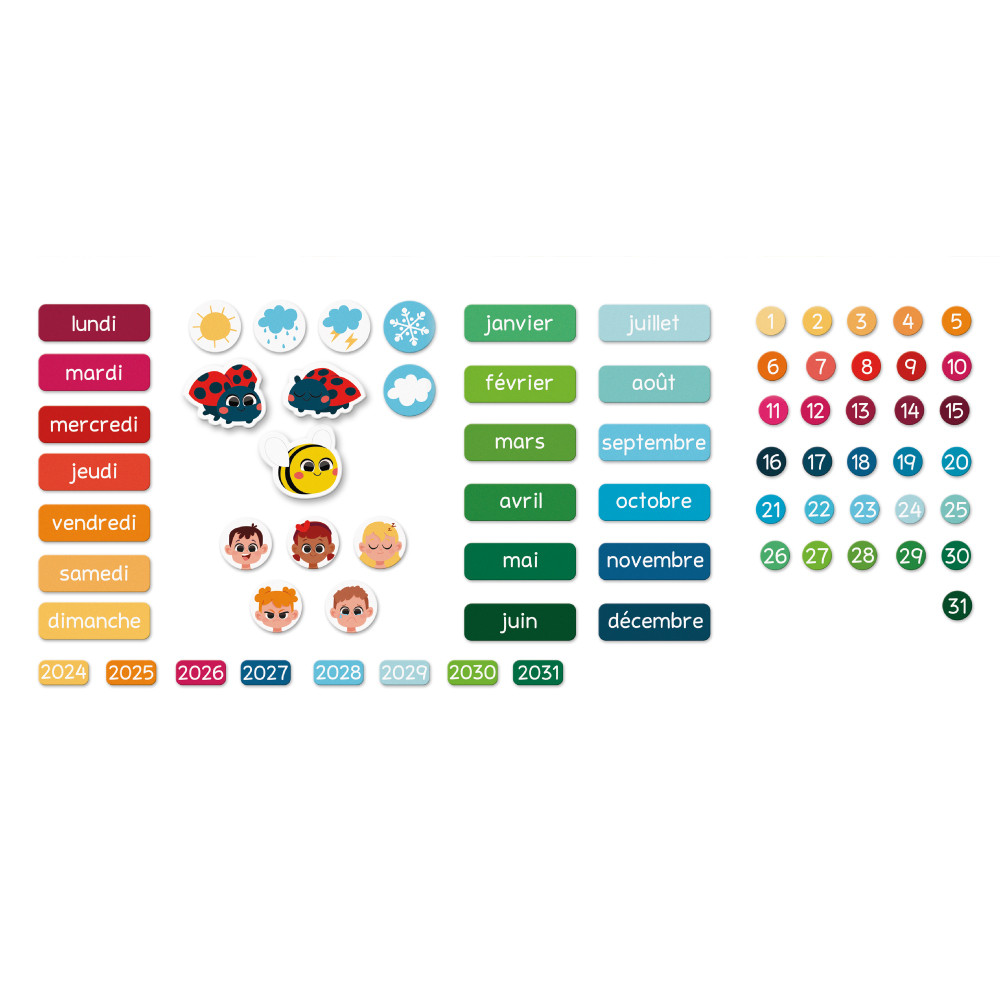 Pack of 71 Magnetic Calendar Magnets - French : Spare parts Janod Janod ...