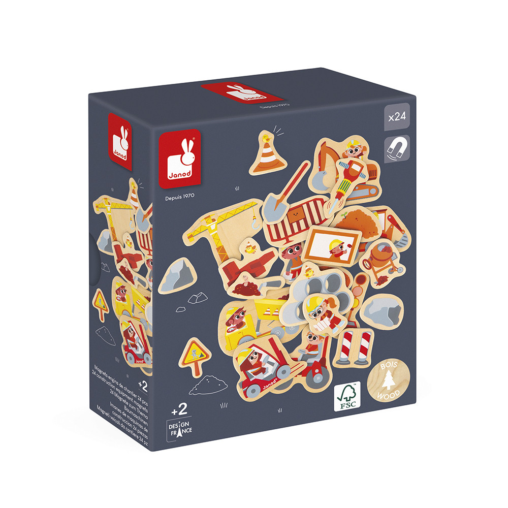 24-piece construction machinery magnets : Boards & Magnets Janod - J09647