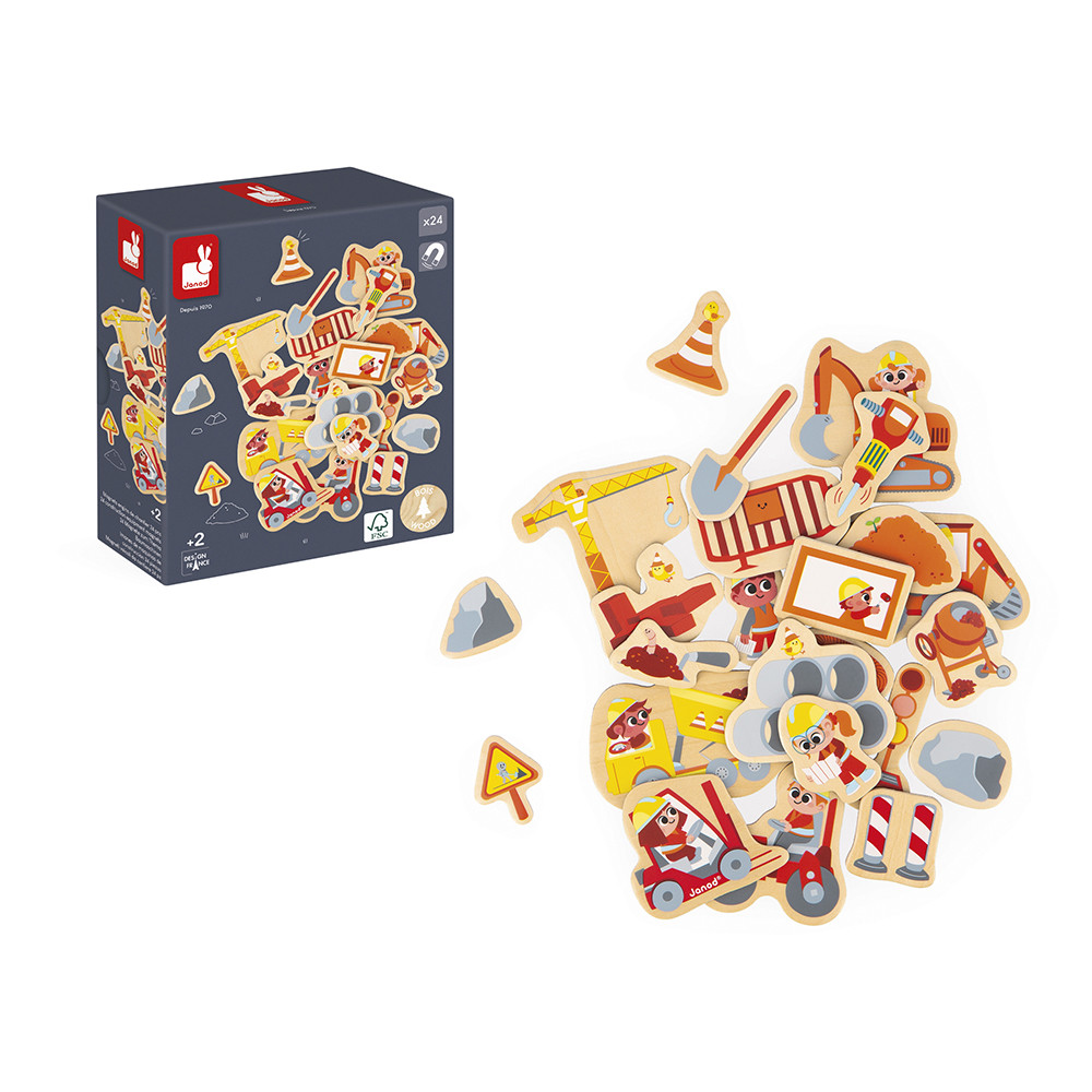 24-piece construction machinery magnets : Boards & Magnets Janod - J09647