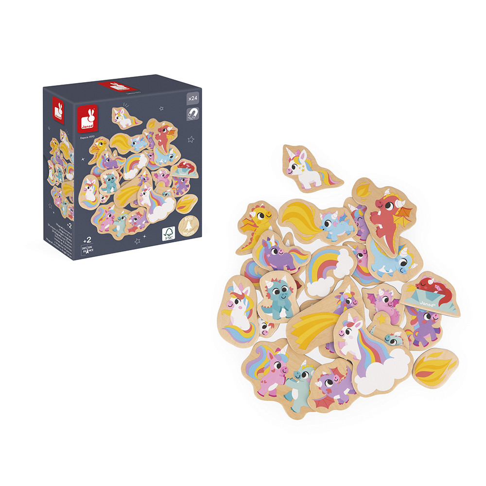 Unicorns and Dragons 24-piece magnets : Boards & Magnets Janod - J09645