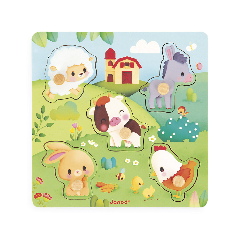 5-piece Farmhouse tactile puzzle : Toddler wooden Puzzles Janod - J07129