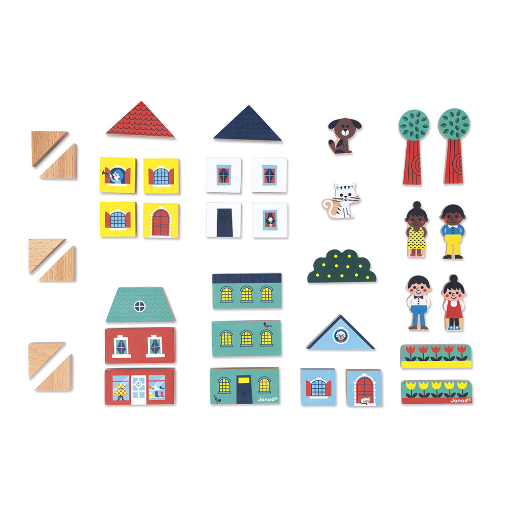 Set of 36 wooden blocks City - Cross Roads : Construction Games Janod ...