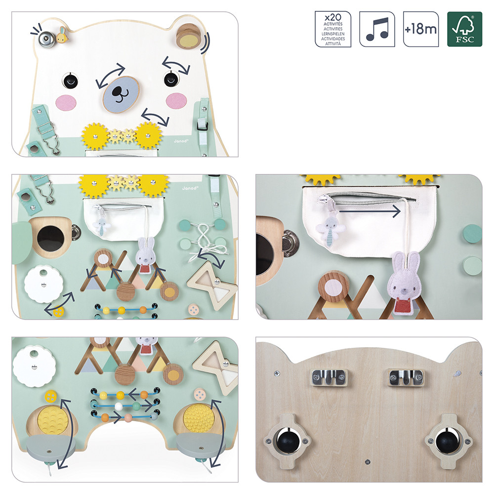 Pure wooden bear busy-board : Abacus, loopings & activity panels Janod ...