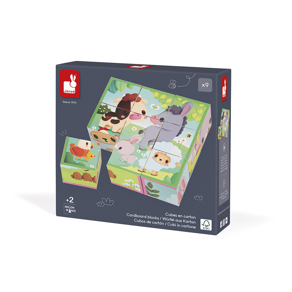 9 Farm Animal Cubes : Blocks & Pyramids Janod - J03329