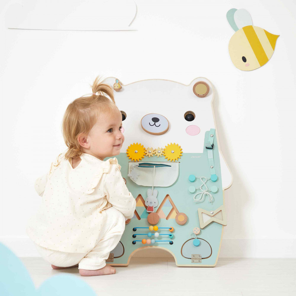 Pure wooden bear busy-board : Abacus, loopings & activity panels Janod ...