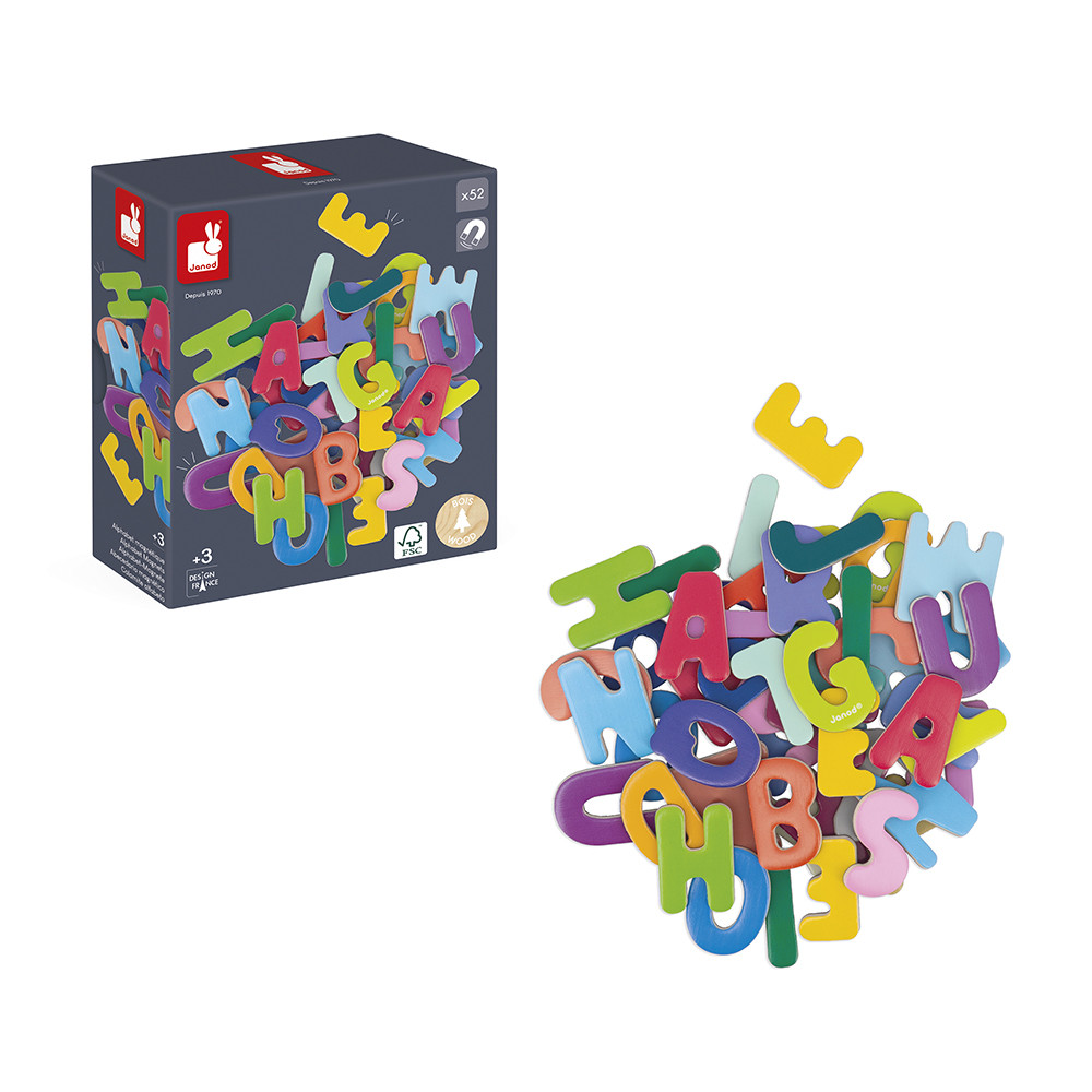 52 magnetic letters (wood) : Boards & Magnets Janod - J09627