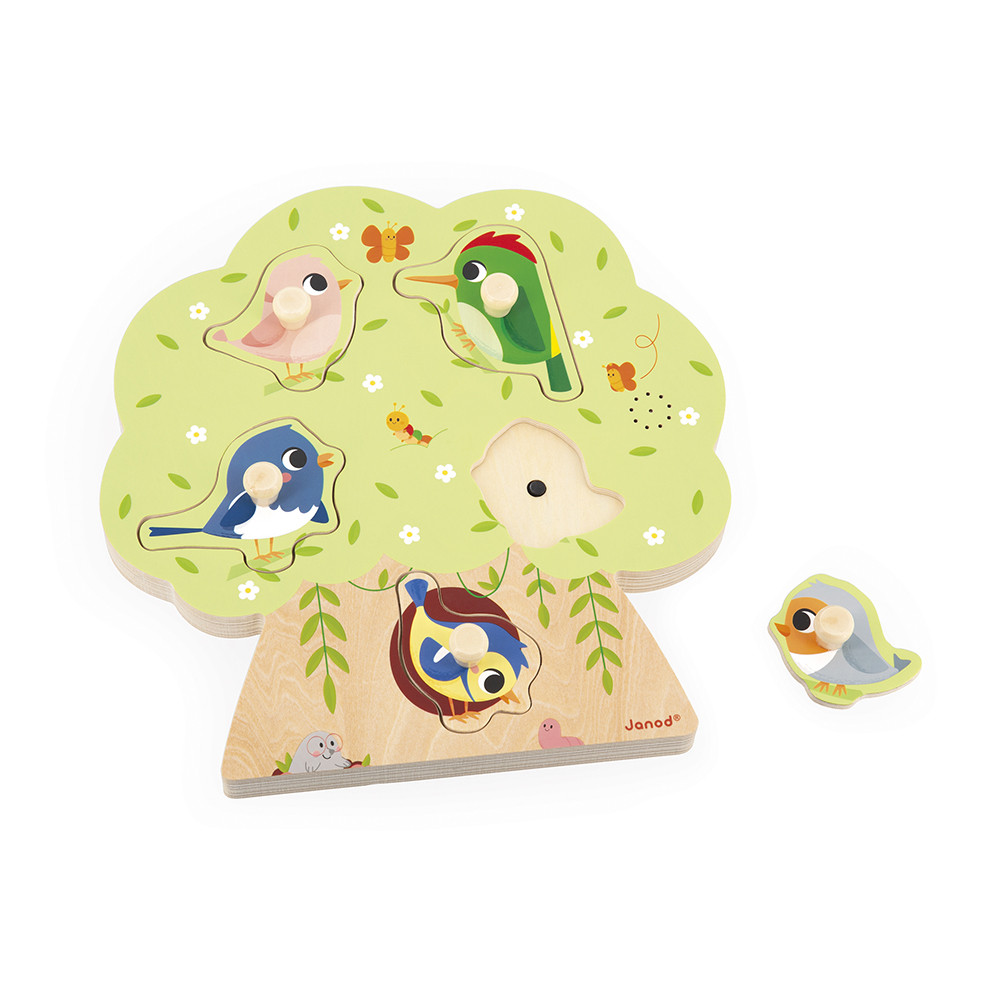 5-piece Bird Sound Puzzle : Toddler wooden Puzzles Janod - J07095
