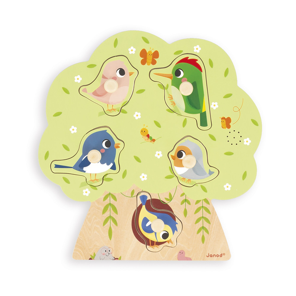 5-piece Bird Sound Puzzle : Toddler wooden Puzzles Janod - J07095