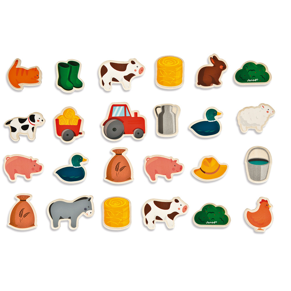 Farm Magnets 24 pieces (wood) : Boards & Magnets Janod - J08157