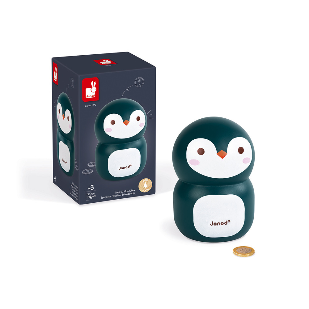 Penguin Moneybox : Wooden piggy banks Janod - J04650