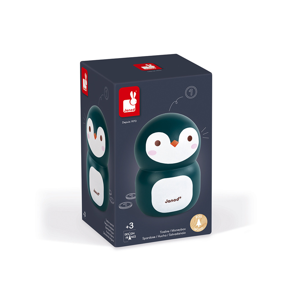 Penguin Moneybox : Wooden piggy banks Janod - J04650