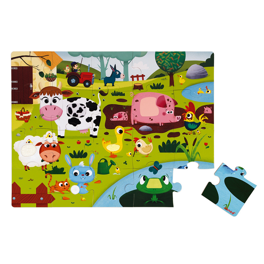 Tactile Puzzle Farm Animals 20 pieces : 20 to 49 piece puzzles Janod ...