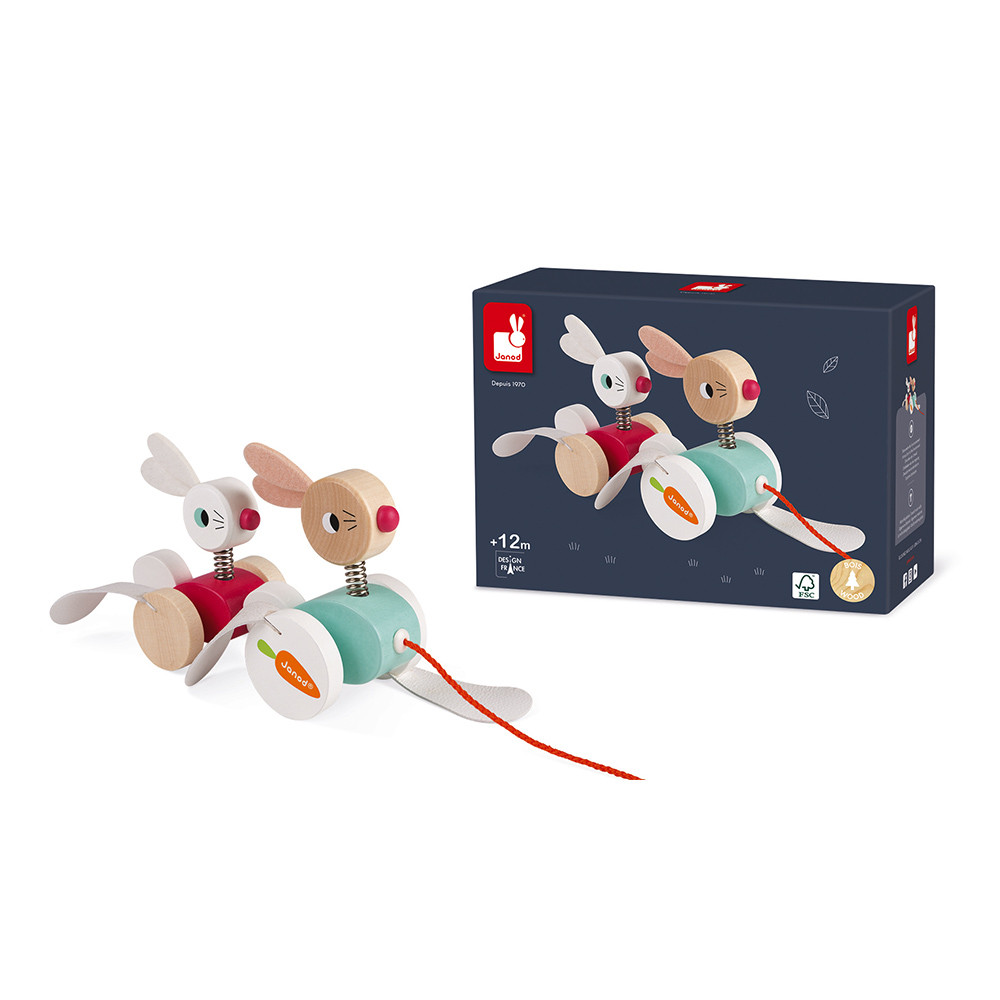 Zigolos Pull-Along Rabbits (wood) : Push & Pull toys Janod - J08207