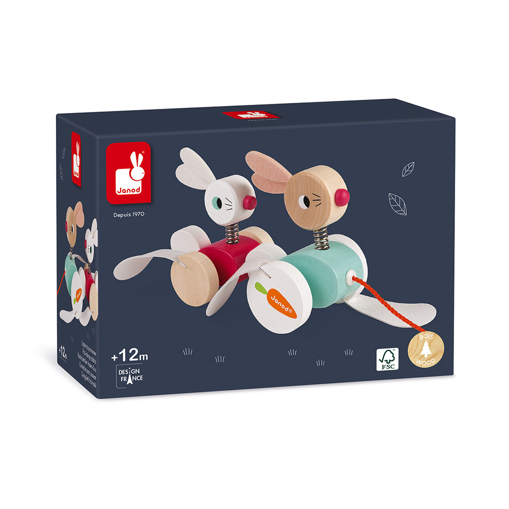 Zigolos Pull-Along Rabbits (wood) : Push & Pull toys Janod - J08207