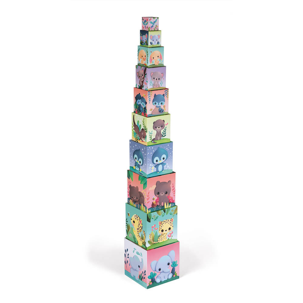 Cute animals square pyramid : Blocks & Pyramids Janod - J02652