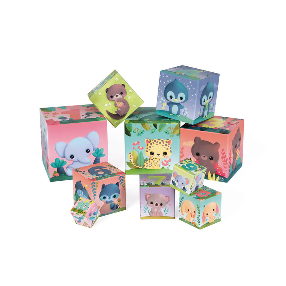 Cute animals square pyramid : Blocks & Pyramids Janod - J02652
