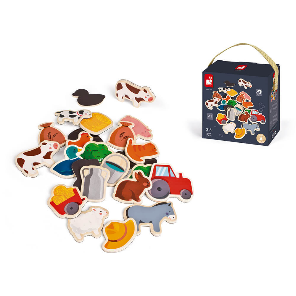 Farm Magnets 24 pieces (wood) : Boards & Magnets Janod - J08157