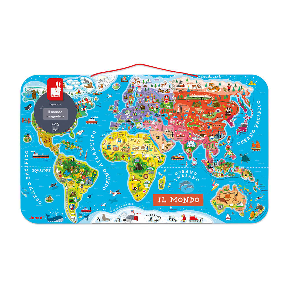 Magnetic World Map Puzzle Italian Version 92 pieces (wood) : Magnetic ...