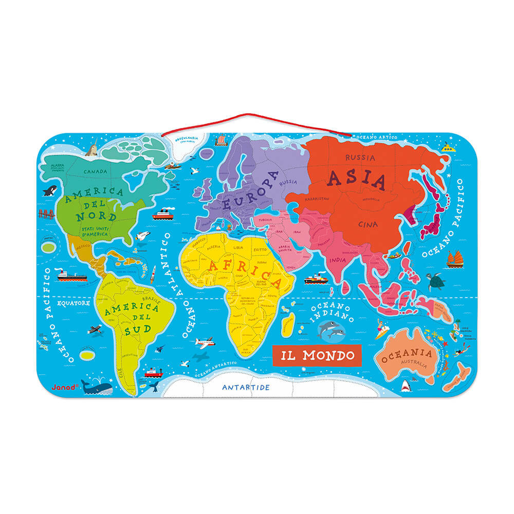 Magnetic World Map Puzzle Italian Version 92 pieces (wood) : Magnetic ...