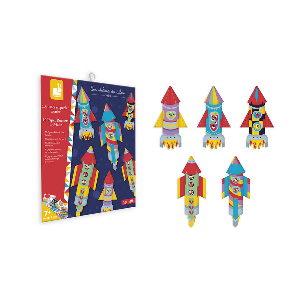 Kit Créatif - 10 Fusées en Papier à Créer : Créations 3D Janod - J07988